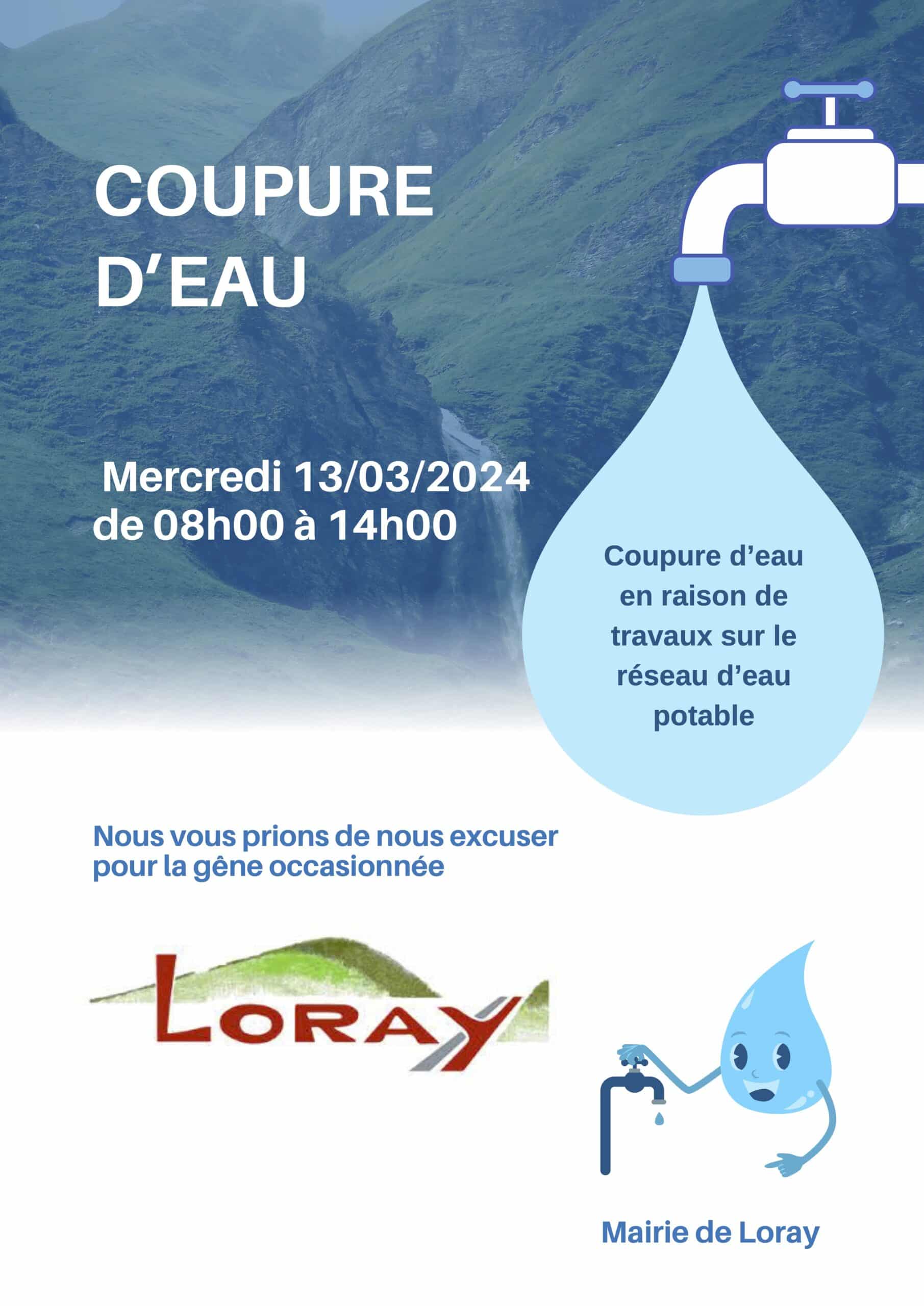 Coupure d'eau 13/03/2024 - Mairie de Loray